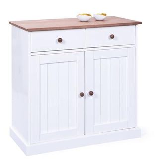 Dmora Sideboard mit zwei T&uuml;ren und zwei Schubladen, wei&szlig; und braun, 90 x 86 x 45 cm