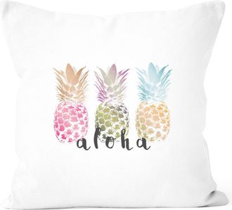 Autiga Kissenbezug Aloha Ananans Pineapple Kissen-H&uuml;lle Deko-Kissen 40x40 Baumwolle wei&szlig; Pullover
