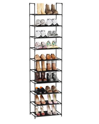 Sekey Schuhregal 10 Etagen für Flur & Umkleidezimmer, Platzsparend & Schmal mit Starker Metallrahmen & Vlies, 6kg pro Ebene - 45x27.5x174.5cm