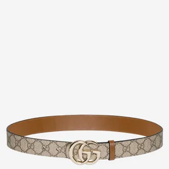 Gucci Womens Reversible Gg Marmont Belt Beige Fabric