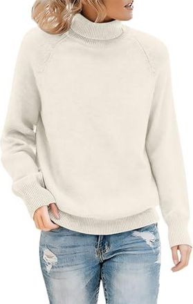 Generic Pull pour femme en tricot ample &agrave; manches longues tendance de couleur unie - Pull confortable &agrave; col roul&eacute; - Pull chaud d&eacute;contract&eacute; pour femme pour lau