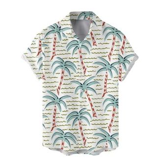 Generic Chemise hawa&iuml;enne amusante avec palmier pour homme boutonn&eacute;e &agrave; manches courtes - Chemise tropicale des Cara&iuml;bes &agrave; revers - Chemise d&eacute;t&eacute; des ann&eacute;es 80 
