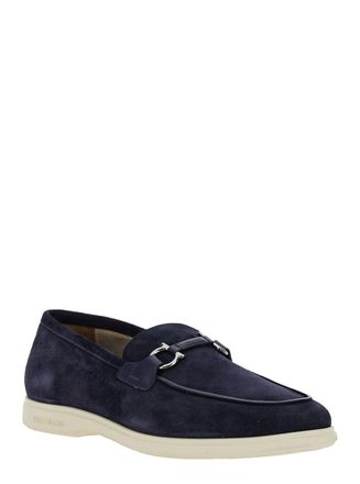 Ferragamo Mens Blue Loafers With Metallic Hooks Calf