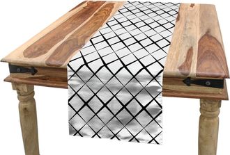 Abakuhaus Schwarz und weiß Tischläufer, Gitternetzlinien, Esszimmer Küche Rechteckiger Dekorativer Tischläufer, 40 x 180 cm, Dunkelgrau Schwarz