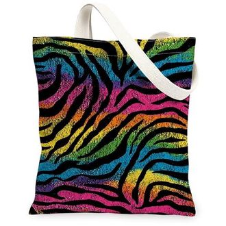 Generic Sacs fourre-tout en toile motif animal color&eacute; motif cheval ray&eacute;, sacs d&eacute;picerie, sacs d&eacute;picerie r&eacute;utilisables, chics d&eacute;t&eacute;, l&eacute;gers, lavables, Arc-en-ci