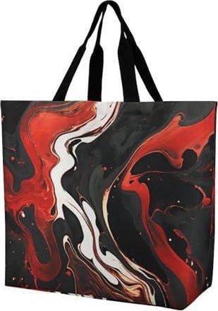 Generic Marbre Noir Et Rouge Sac Fourre-Tout L&eacute;ger Sacs De Courses D&eacute;contract&eacute; Sac A Main Femmes Pour Plage Travail Shopping
