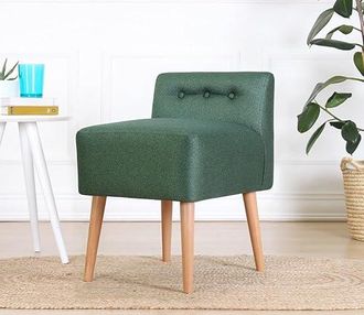Atelier Del Sofa Bohemian Cotton Pouffe with Wooden Legs, Green, 43 x 43 x 45 cm | 35 DNS Orthopedic Sponge, 6 cm Thickness | Stylish & Comfortable for Home & Hotel De