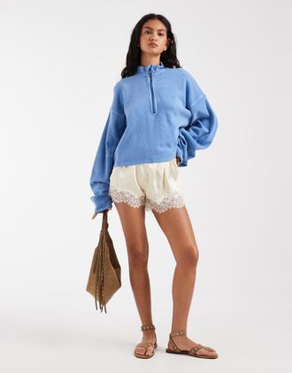Free People Celeste - Sweat-shirt &agrave; col zipp&eacute; - Bleu riviera