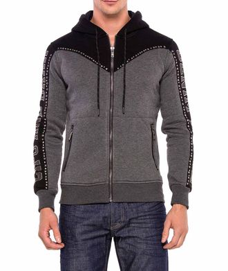 Cipo & Baxx Herren Sweatjacke Hoodie CL381 Anthrazit - Stylischer Pullover im Modernen Casual Streetwear Stil mit Rei&szlig;verschluss & Kapuze f&uuml;r Alltag Freizeit & Pa