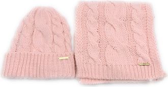 Michael Kors SET Schal&M&uuml;tze I Zopfmuster I Winterschal I Beanie I Wollschal I Winterm&uuml;tze I One Size I Weiche Acrylwolle I Michael Kors Logo I Goldener Geschenkka