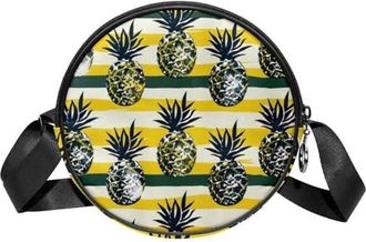 Generic Sac &agrave; bandouli&egrave;re rond rond pour femme, motif ananas avec fermeture &eacute;clair, bretelles r&eacute;glables, style d&eacute;contract&eacute;