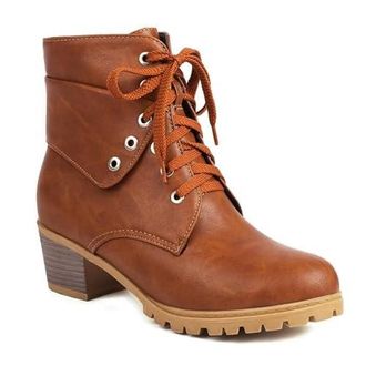 Generic Bottines habill&eacute;es &agrave; lacets &agrave; bout rond pour femme Semelle &agrave; crampons Chaussures d&eacute;quitation Western Combat, marron, 38.5 EU