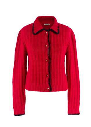 Miu Miu Red Contrast Stitch Crochet Cardigan Size XS