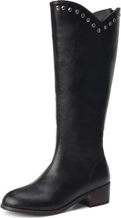 Generic Bottes d&eacute;quitation &agrave; bout rond et talon bloc mi-haut avec fermeture &eacute;clair pour femme, Noir, 39.5 EU