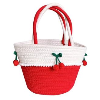 BESTONZON WATIIFUFU Paquet &agrave; Main Tiss&eacute; &agrave; la Main en Corde de Coton Paquet de Plage d&Eacute;t&eacute; L&eacute;ger pour Femme Pochette Ext&eacute;rieure Pratique pour Vacances et Sorties 