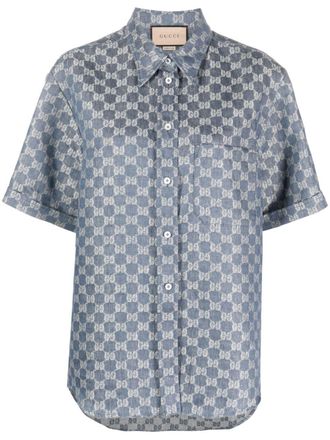 Gucci Jacquard-Hemd mit Logo - Blau
