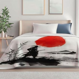 Generic Couverture Polaire en Flanelle avec imprim&eacute; Simple Style Japonais Plantes Samoura&iuml; - Antistatique Confortable Fluffy Doux et Chaude Couleur Plaids Fla