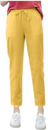 Generic Pantalon en Coton et Lin pour Femmes D&eacute;contract&eacute; Taille Haute Pantalons De Jogging Baggy Confortable 7/8 Pantacourt &Eacute;t&eacute; L&eacute;ger Pants de Plage avec Poch