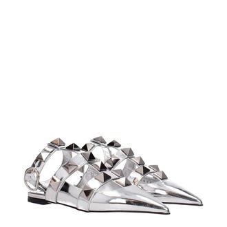 Valentino Garavani Womens Gray Leather Flat Sandals