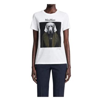 Max Mara Baumwoll-Print T-Shirt - - Tops - Damen - Wei&szlig; - L
