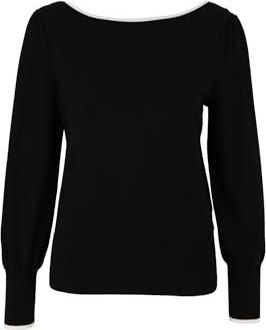 Zero Pull en tricot fin pour femme avec passepoil contrast&eacute;, Patch Blackcream, 38