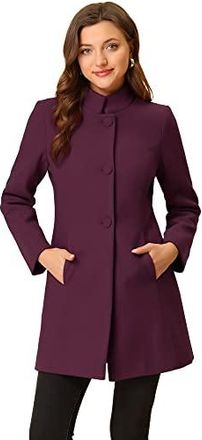 Allegra K Manteau dhiver élégant pour femmes, mi-cuisse, col montant, caban mi-long à boutonnage classique Rouge Violacé L