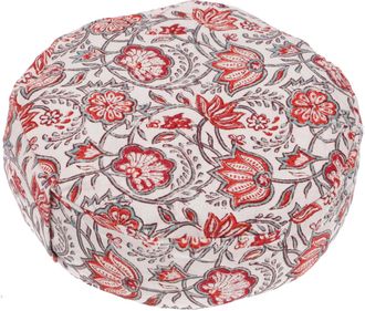 Guru Shop Indisches Meditationskissen mit Dinkelf&uuml;llung, Yoga Kissen, Yogakissen, Blockdruck Sitzkissen, Bodenkissen - Rot/wei&szlig;, Baumwolle, 10x30x30 cm