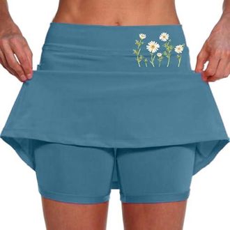 Generic Jupe-short de yoga &eacute;lastique pour femme, couleur unie, short de tennis athl&eacute;tique, l&eacute;ger, contr&ocirc;le du ventre, jupes &agrave; imprim&eacute; floral, bleu ciel, 3XL