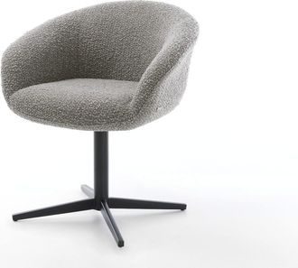DELIFE Drehstuhl Vinka-Flex mit Armlehnen Bouclé Silbergrau Fußkreuz Schwarz 360° drehbar Taschenfederkern, Esszimmerstühle