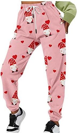 Generic Pantalon de surv&ecirc;tement d&eacute;contract&eacute; avec cordon de serrage &eacute;lastique et imprim&eacute; color&eacute; pour la Saint-Valentin 2026, rose, XL