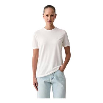 Lacoste T-shirt en piqu&eacute; fluide &agrave; bords festonn&eacute;s - Femme - Tops - Blanc - Taille: 44 FR