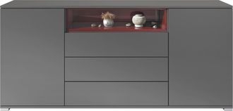 Vladon Skadu V4 Sideboard, Kommode mit 2 Türen, 3 Schubladen und 1 offenem Fach, Anthrazit matt/Bordeaux Hochglanz (166,5 x 75,5 x 35 cm)