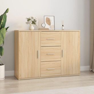 vidaXL Vidaxl - Buffet ch&ecirc;ne sonoma 91x29,5x65 cm - Bois ding&eacute;nierie r&eacute;sistant &agrave; lhumidit&eacute; - Grand espace de rangement avec 2 portes et 3 tiroirs