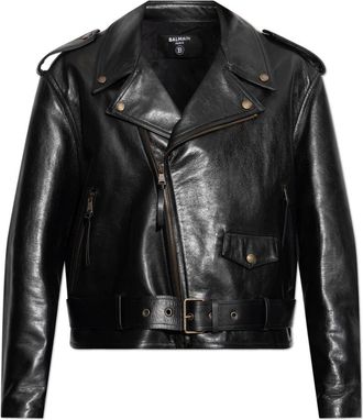 Balmain Homme, Vestes, Noir, Taille: XL Blouson de motard court en cuir