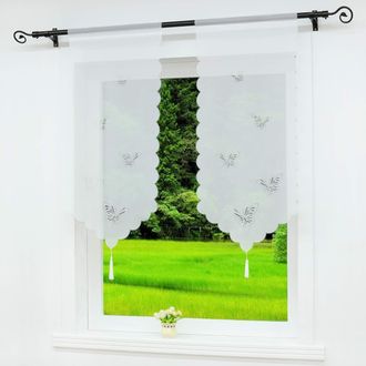 Joyswahl Scheibengardine Voile Bistrogardinen mit Quaste, Lasercut Schmetterlinge Muster »Erika« Kurzstore mit Tunnelzug Weiß BxH 80x150cm 2 Stück
