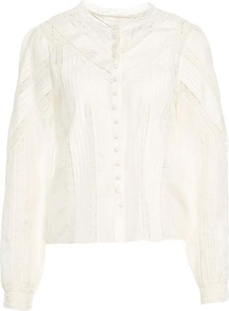 LoveShackFancy Loveshackfancy, Femme, Blouses et Chemises, Blanc, Taille: 42 FR Élégante Blouse en Soie Bianco Aw25