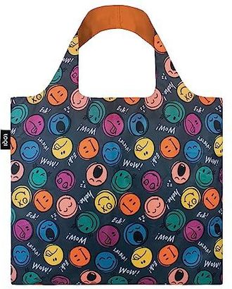 LOQI Sac &agrave; provisions Shopping Smiley - Boys and Girls Recycled 50 x 42/69 cm, bleu