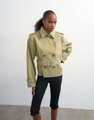 Topshop Trench-coat court &agrave; col chemin&eacute;e - Kaki-Vert
