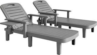 OUTSUNNY Lot de 2 bains de soleil - Outsunny - dossier inclinable et tablettes pliables - PP - 79x158x88cm - gris fonc&eacute;