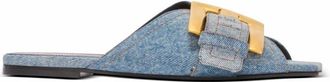 Balmain Anthem flache Denim-Sandalen - - Shoes - Damen - Blau - 38 EU