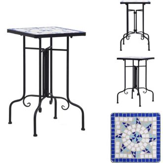 vidaXL Beistelltisch Mosaik Keramik Blau und Wei&szlig; - Outdoor-Tisch - Balkonm&ouml;bel - Terrassenm&ouml;bel - Gartenm&ouml;bel - Beistelltisch
