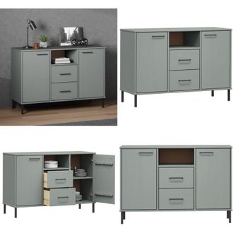 vidaXL Sideboard OSLO mit Metallbeinen Grau 113x40x77 cm Massivholz - Holz Sideboard - Wohnzimmerm&ouml;bel - Schreibtisch - Regal - Grau - Home & Living