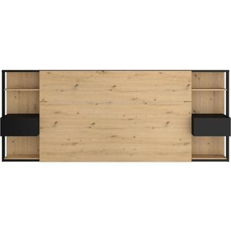 Vente-Unique Bettkopfteil mit integrierten Nachttischen - B. 160 cm - Eichefarben & Schwarz - MISTA