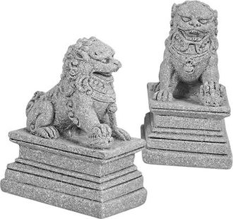 Hemoton Lot De 2 Mini Statues De Lion en Pierre Style Chinois pour Décoration Intérieure Et Extérieure, Feng Shui, Ornement De Jardin, Cadeau De Pendaison De 