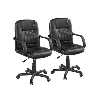 Yaheetech Yaheetech Lot de 2 Chaise de Bureau Fauteuil de Bureau Pivotante Hauteur R&eacute;glable Assise Rembourr&eacute;e &agrave; roulettes Noir