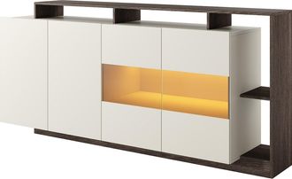 Vente-Unique Sideboard mit 4 T&uuml;ren & 4 Ablagef&auml;chern - Mit LED-Beleuchtung - Beige und Natur Dunkel - IDESIA