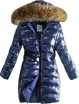 Generic Manteau dhiver long en fausse fourrure imperm&eacute;able et chaude pour femme - Veste matelass&eacute;e mi-longue avec fermeture &eacute;clair, bleu marine, XXL