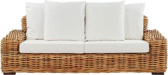 Beliani Gartensofa natürlich mit Auflagen in Cremeweiß Rattan 3-Sitzer Forli