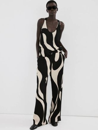 Mango Top crop imprim&eacute; noir - Femme - S - MANGO