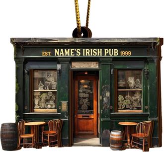 Generic Irish-Pub-Ornament - Irish-Bar-Ornament, Irish Pub St. Patricks Day Weihnachtsbaumschmuck | Retro Irish Pub Holzanh&auml;nger, Weihnachtsbaum Dekoration An